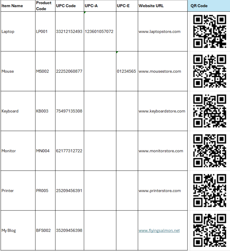 Generate Bar Codes, QR Codes in Excel: Quick & Easy Way – Musings by FlyingSalmon